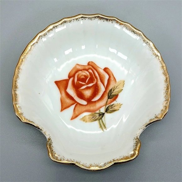 Kitchen | Vintage Gilded Clam Shell Floral Rose Decorative Plate ...